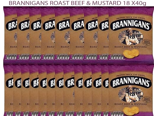 BRANNIGANS BEEF & MUSTARD FLAVOURED PROPER THICK CUT POTATO CRISPS 18 X ...