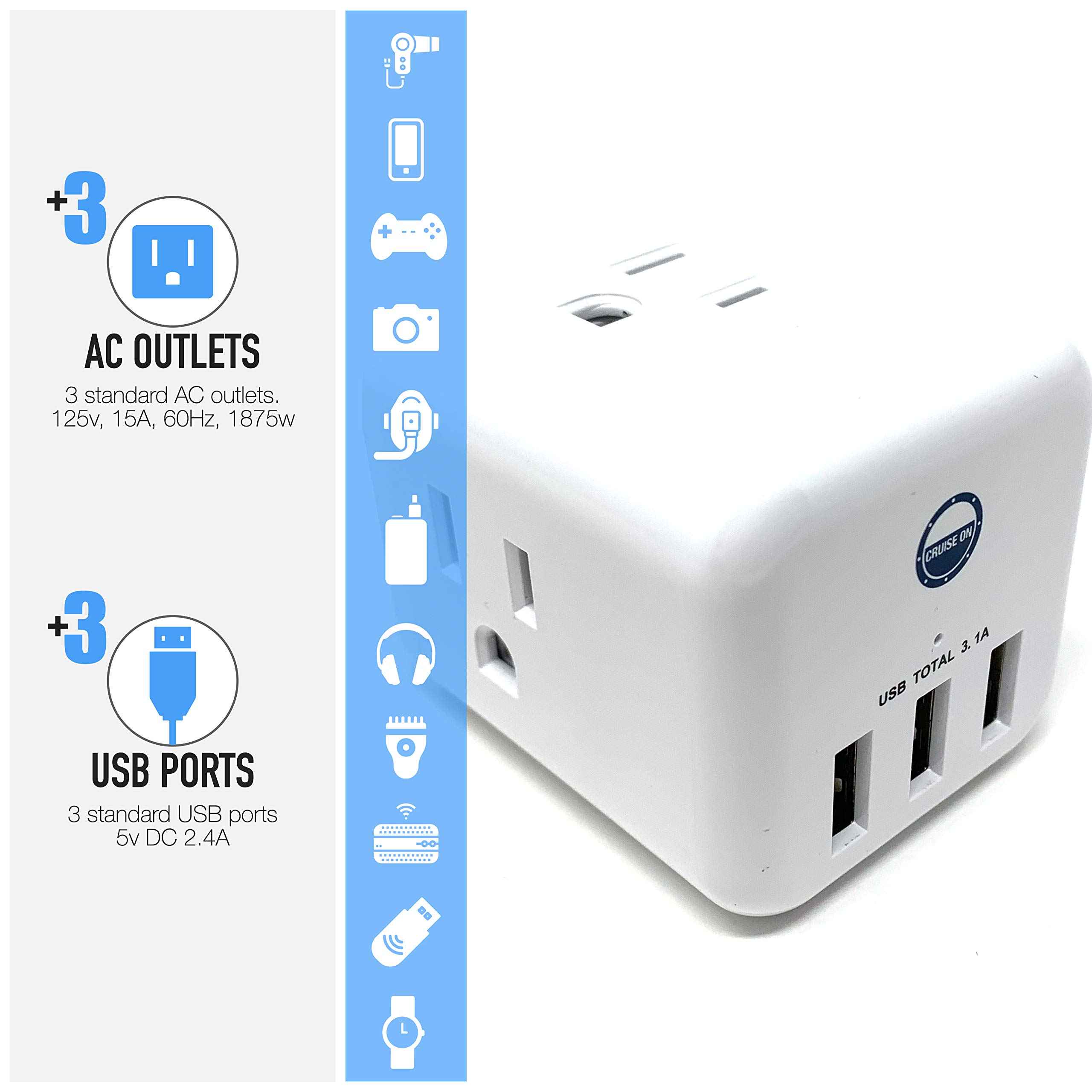 Cruise Approved Power Strip Non Surge Multi Plug [6 Outlets] 3 USB & 3 ...
