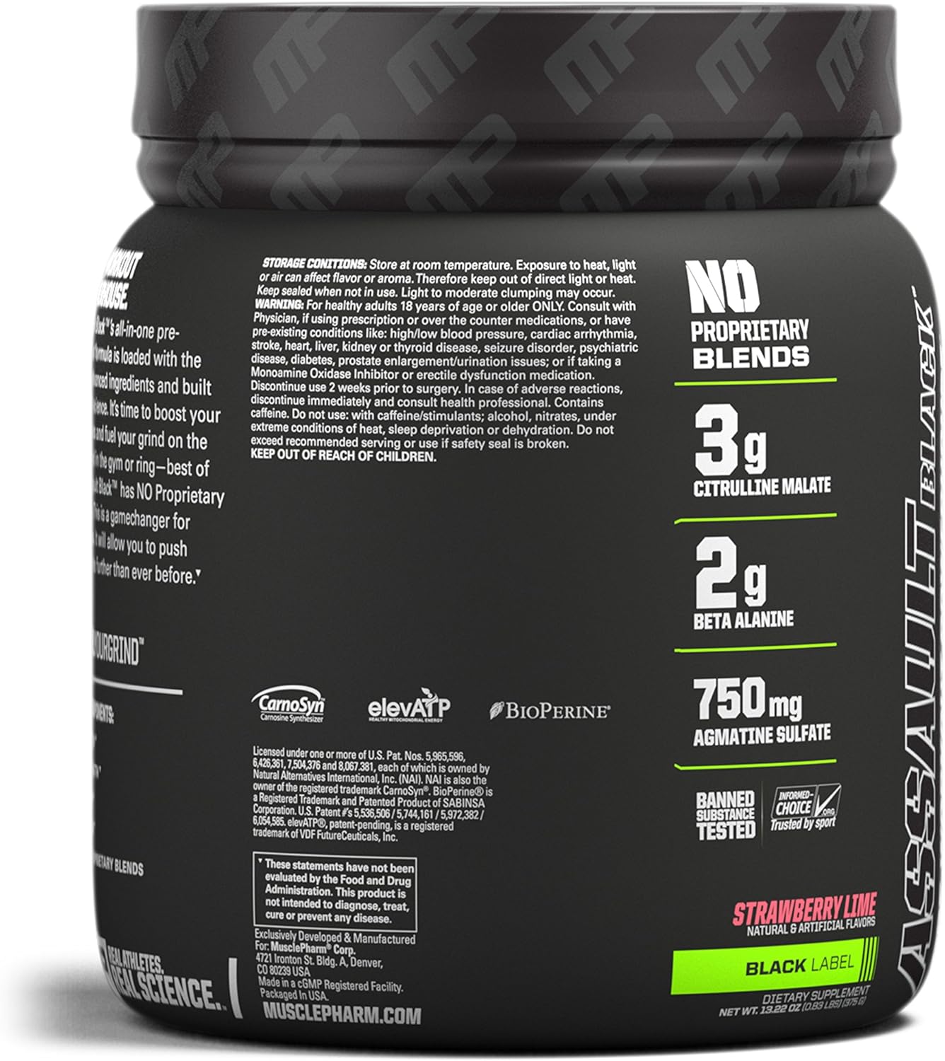 MusclePharm Assault Black Pre-Workout Supplement, Strawberry Lime, 30 ...