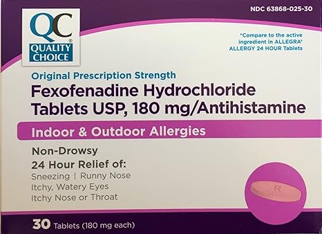 Amazon.com: Fexofenadine 180 mg Generic for Allegra 24 Hour Allergy ...