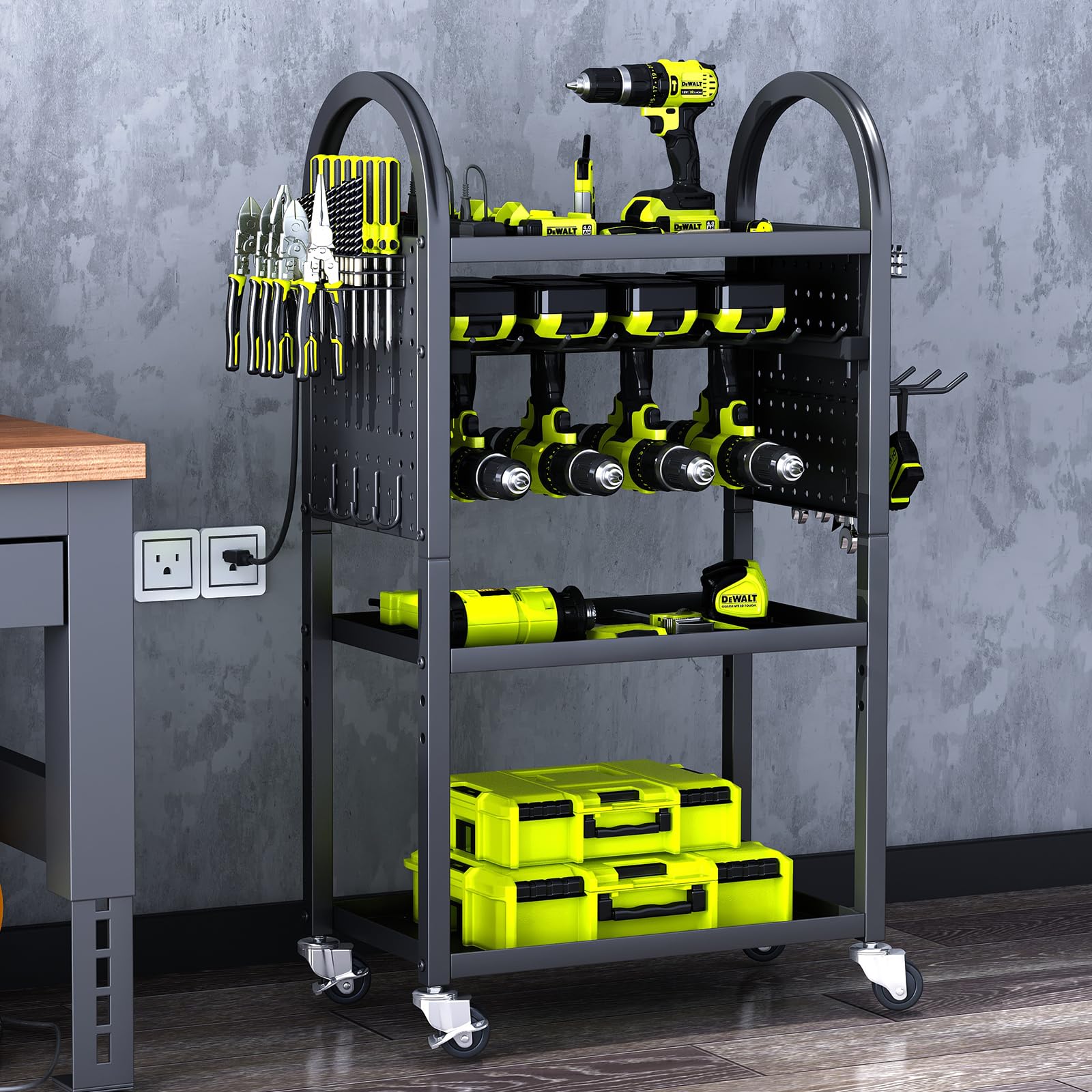 Mua Power Tool Organizer - 4 Tier Rolling Tool Cart with 8-12 Drill ...