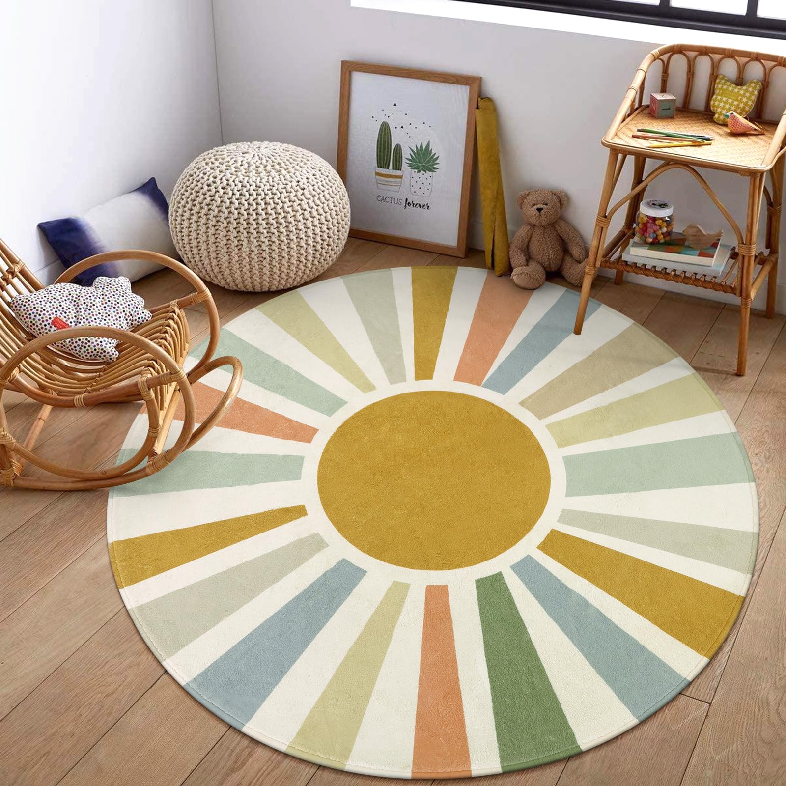 STARUIA Boho Sun Round Area Rug for Living Room, 6 Ft Washable Nursery ...