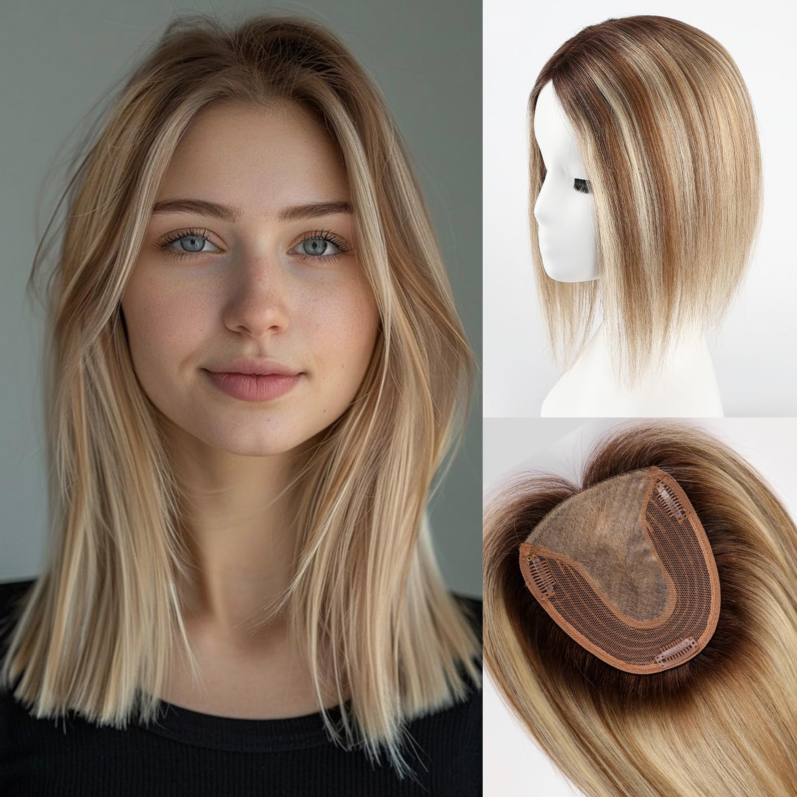 EMMOR Hair Toppers 12 inches for Women,100% Remy Human Hair with 3 Non ...