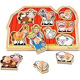 Amazon.com: Melissa & Doug First Play Wooden Jumbo Knob Farm Animal ...