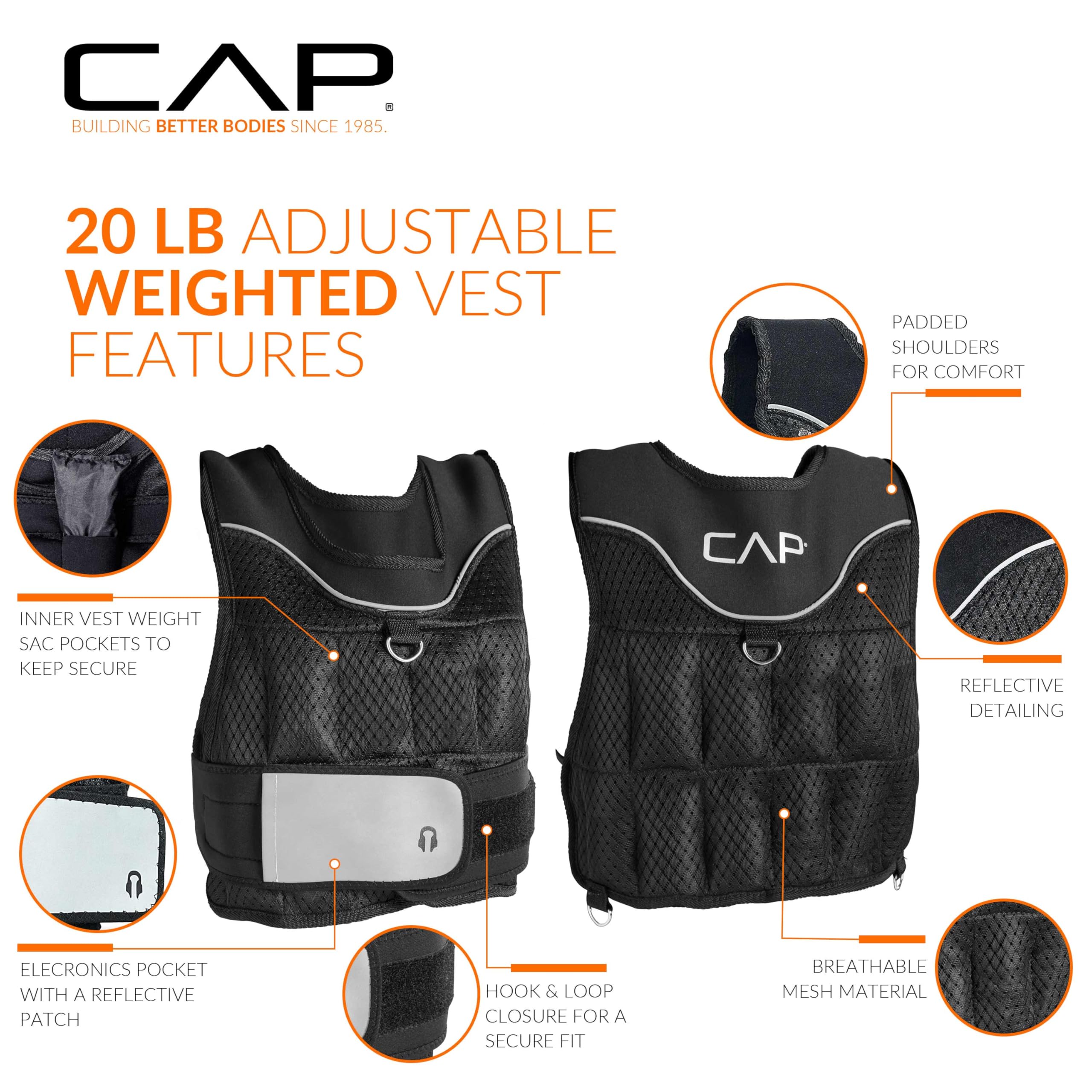 CAP Barbell (HHWV-CB020C) Adjustable Weighted Vest, 20-Pound,20 Pound ...