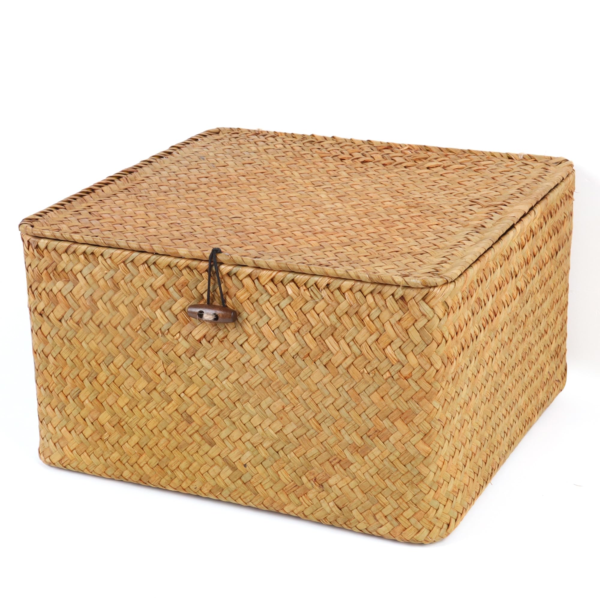 Moosky Wicker Shelf Baskets with Lid, Handwoven Seagrass Storage Basket ...