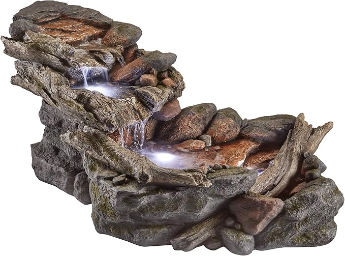 Serenity Tumbling Stream Water Feature with LED Lights, Self-Contained ...