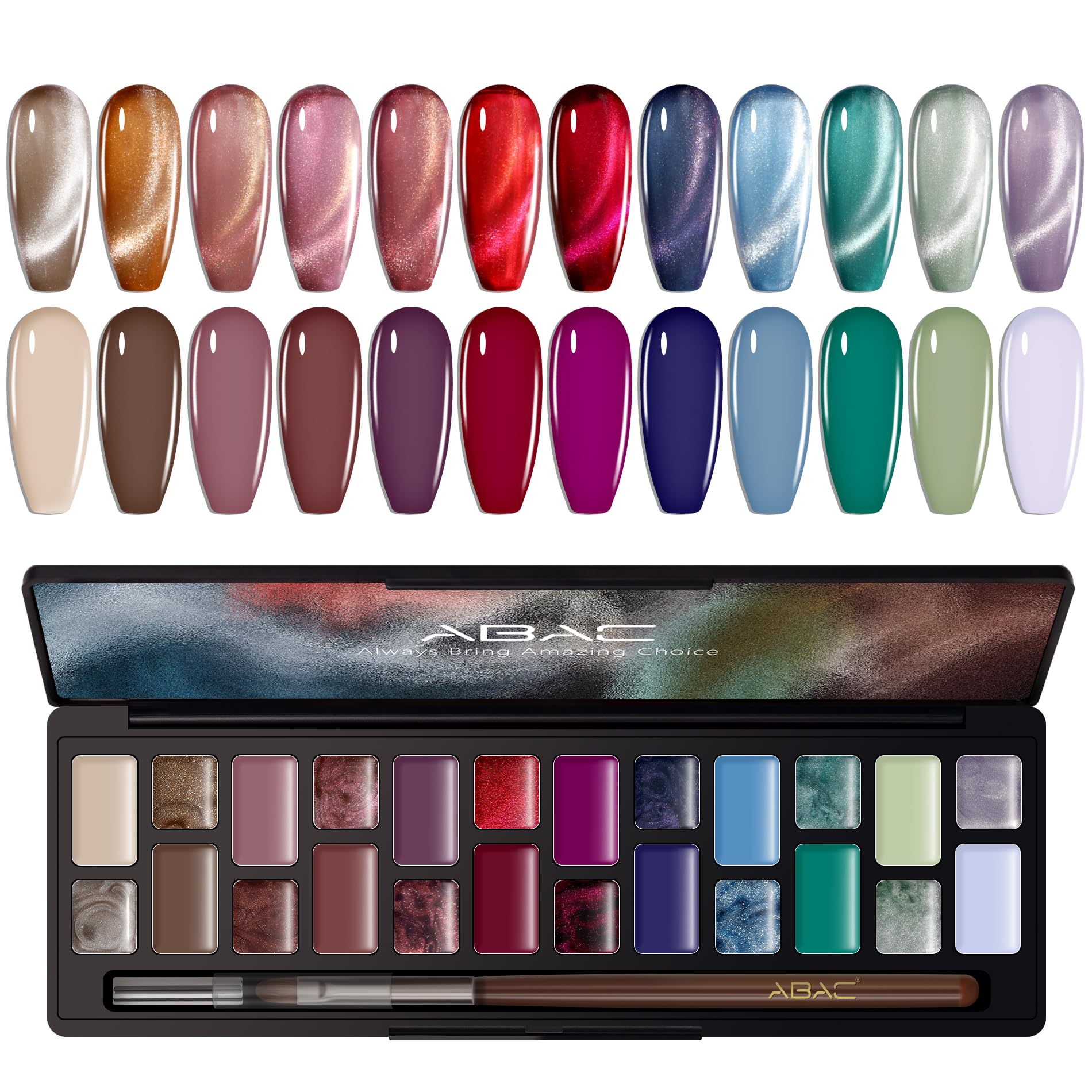 ABAC Solid Cat Eye Gel Nail Polish Palette,Hema-Free 24 Colors Pink Red ...
