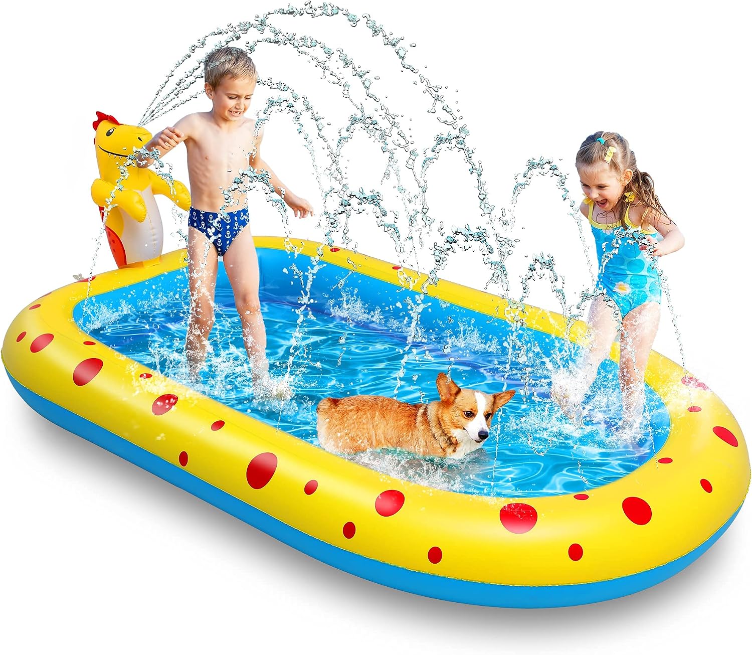 Splash Pad Kids, Inflatable Sprinkler Pool for kids 67”× 41” ×26 ...