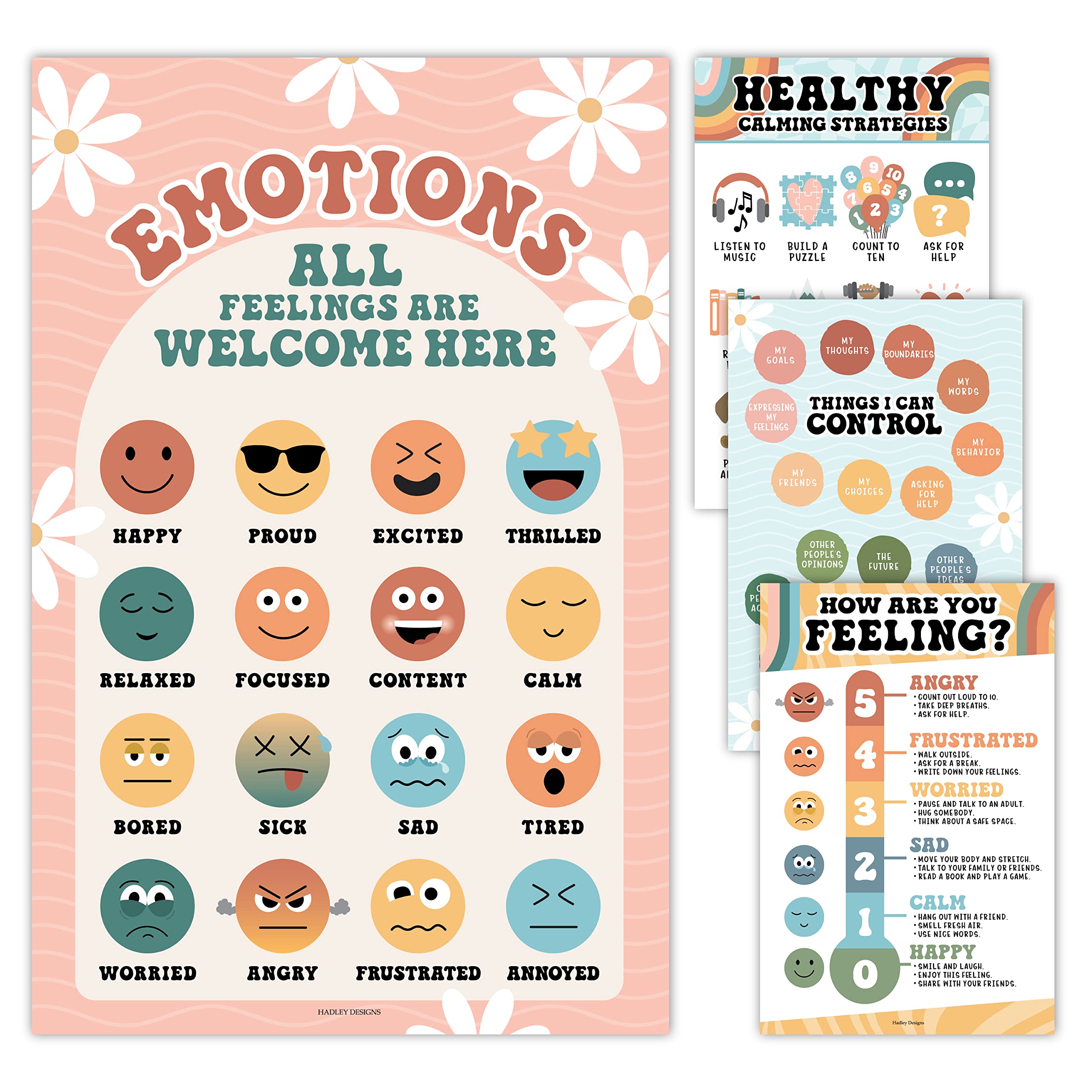 Mua Hadley Designs 4 Retro Feelings Chart For Kids Learning Posters For ...