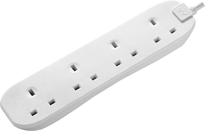 Masterplug Four Socket Long Extension Lead, 3 Metres, 13 Amp, White ...