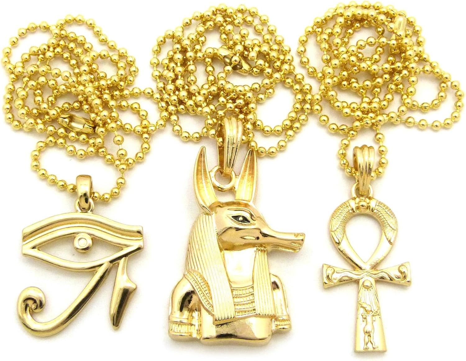 Fashion 21 Egyptian Ankh Cross, Eye of Horus, Anubis Head Pendant 2mm ...