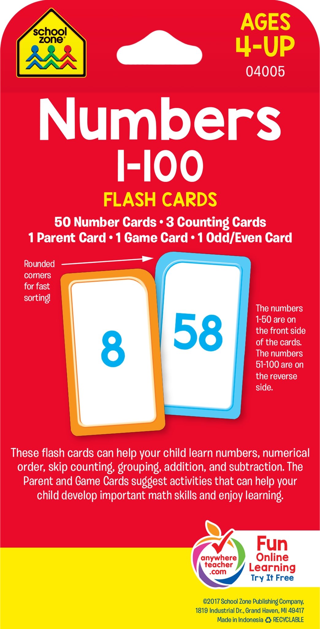 School Zone Numbers 1 100 Flash Cards Ages 4 And Up Numbers 1 100