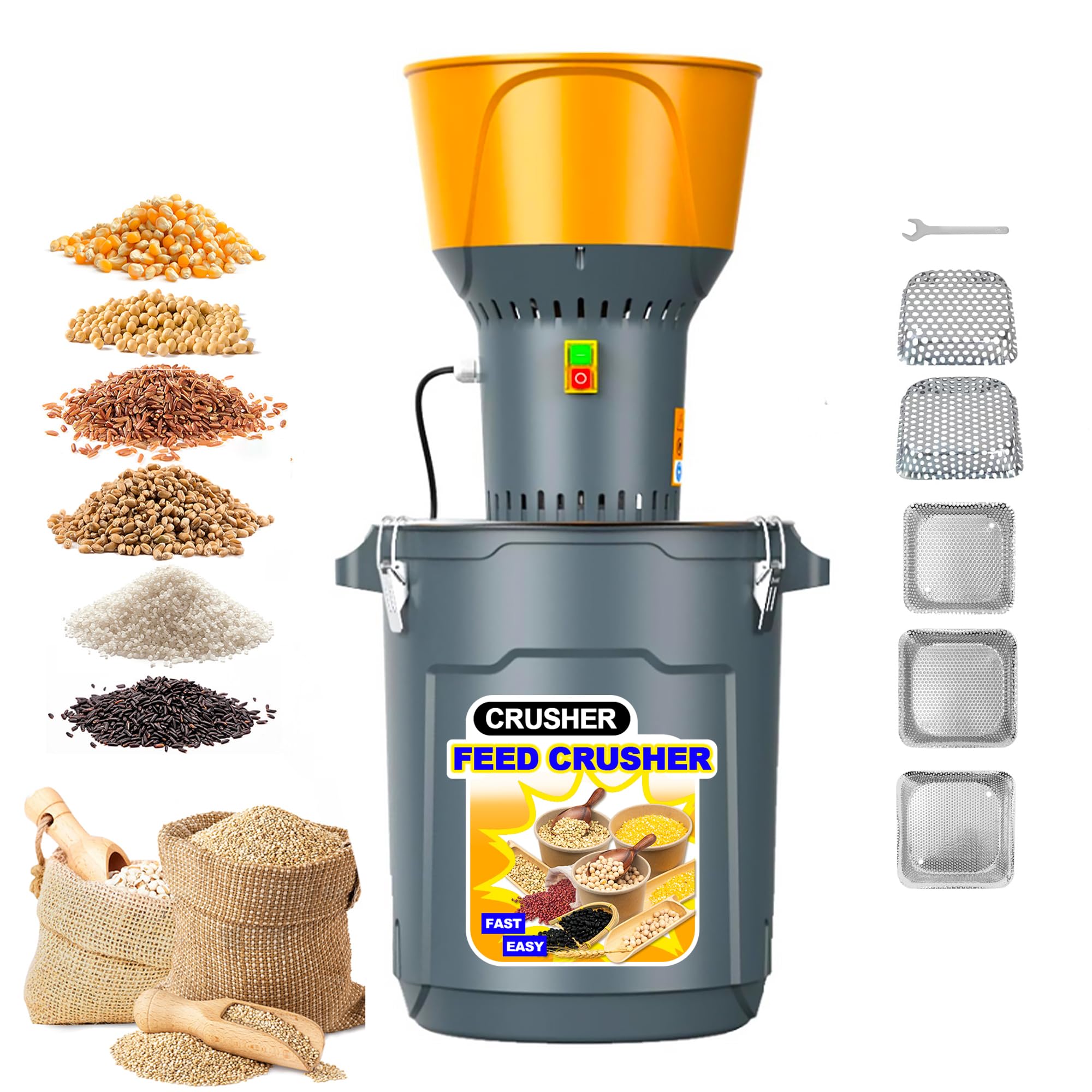 Grain Mill Corn Grinder, 1000w Electric Feed Grinder Dust-Free Dry ...