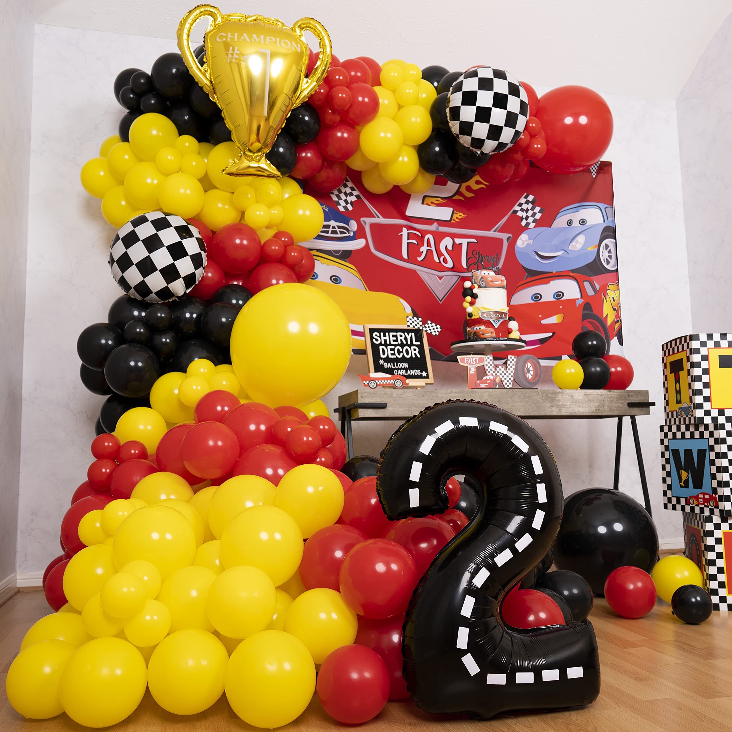 Mua ALL-IN-1 Cars Balloon Garland Kit & Arch with BONUS Trophy & Number ...