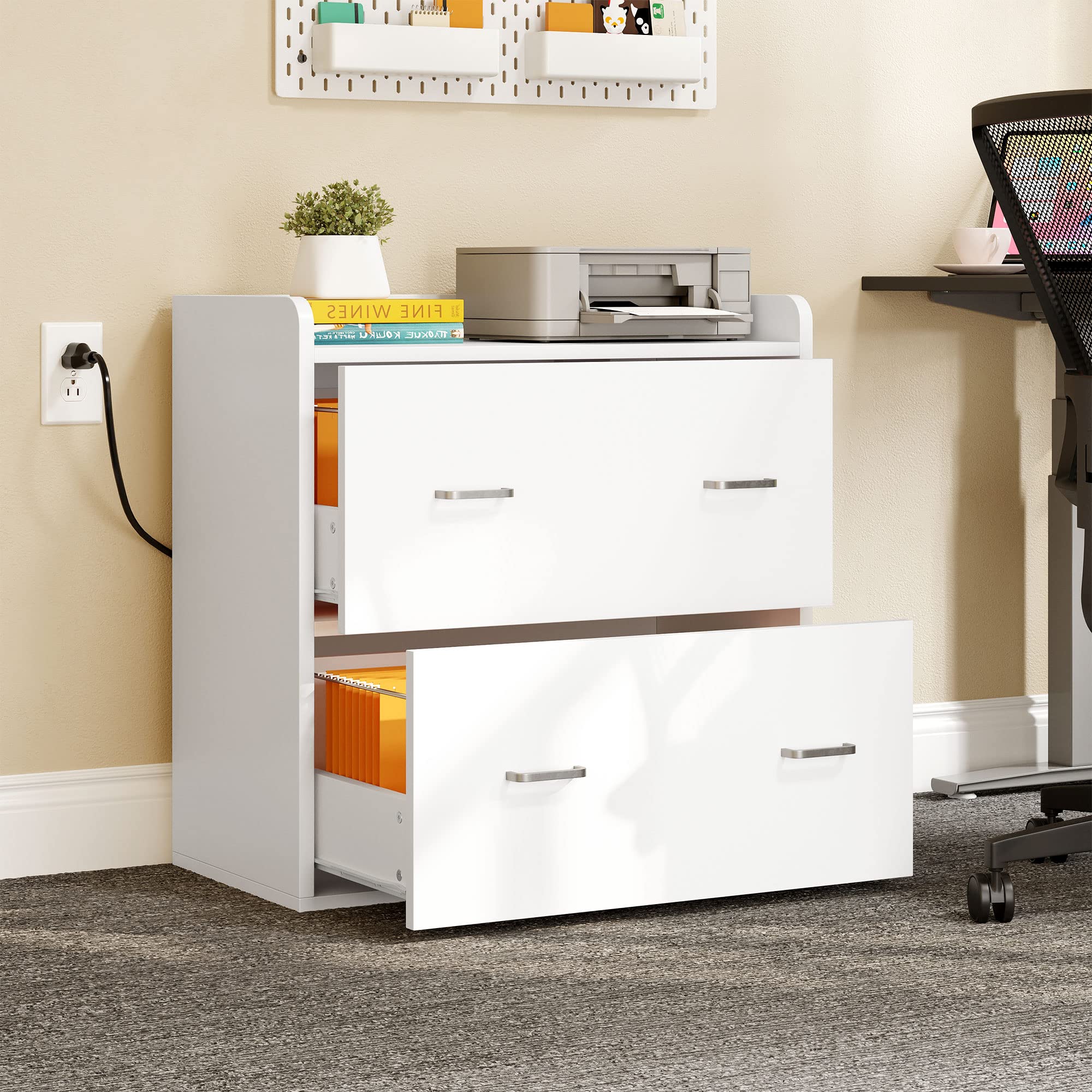 DWVO 2 Drawer File Cabinet with Charging Station, Mobile Filing Cabinet ...