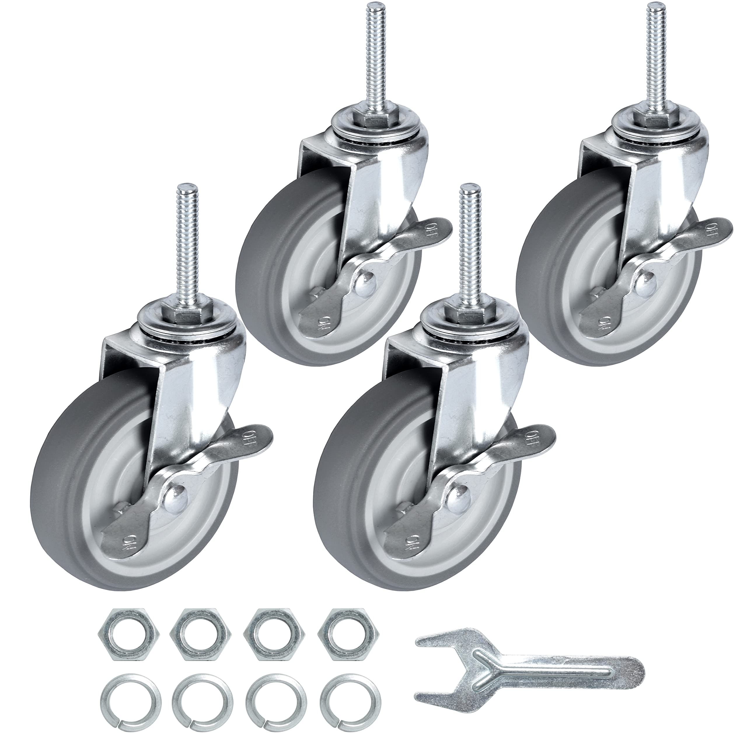 Finnhomy Caster Wheels 3 Inch Set of 4 Heavy Duty Threaded Stem Casters ...