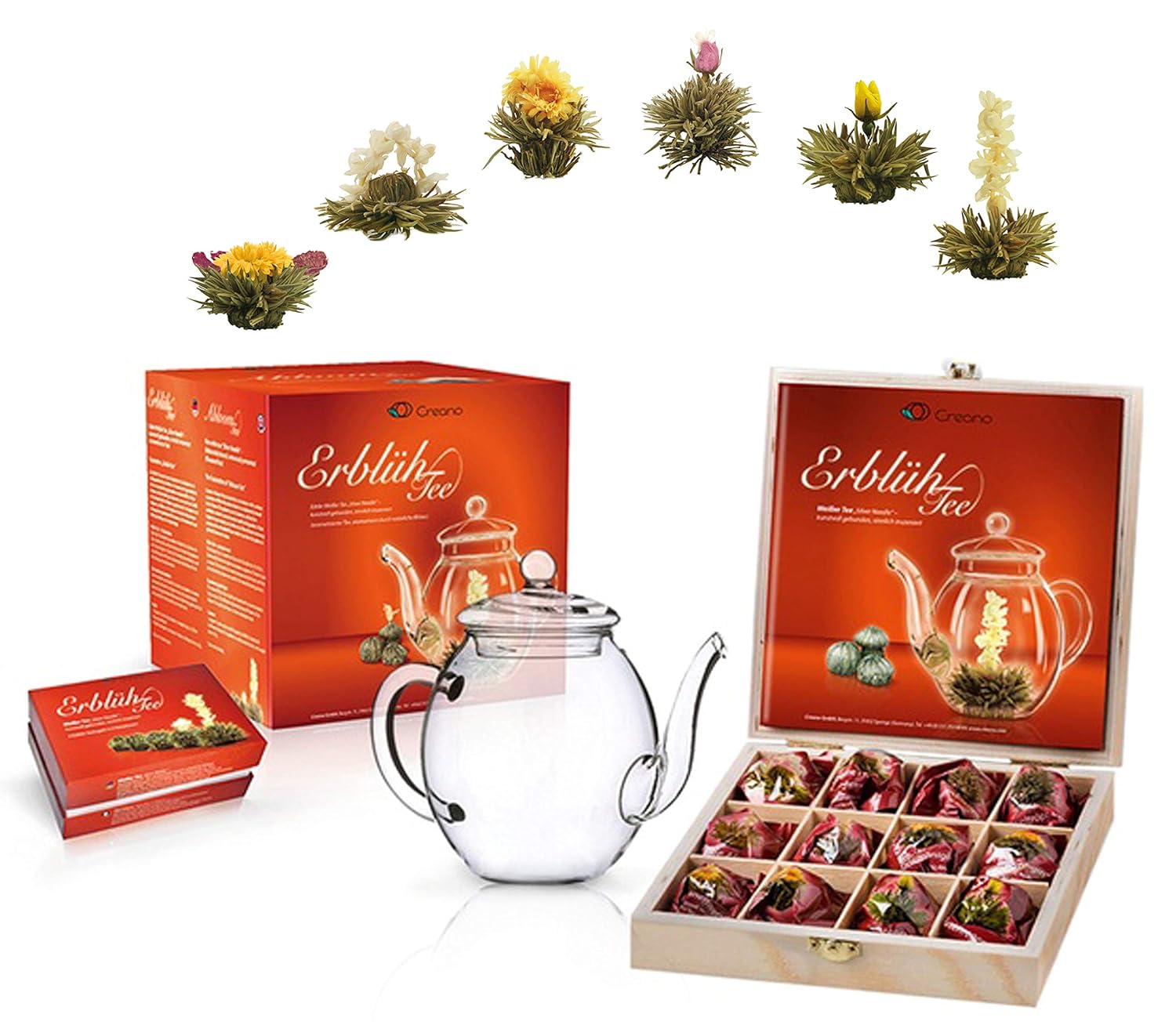 Creano Teeblumen Mix - Geschenkset "ErblühTee" mit Glaskanne + 12 ...