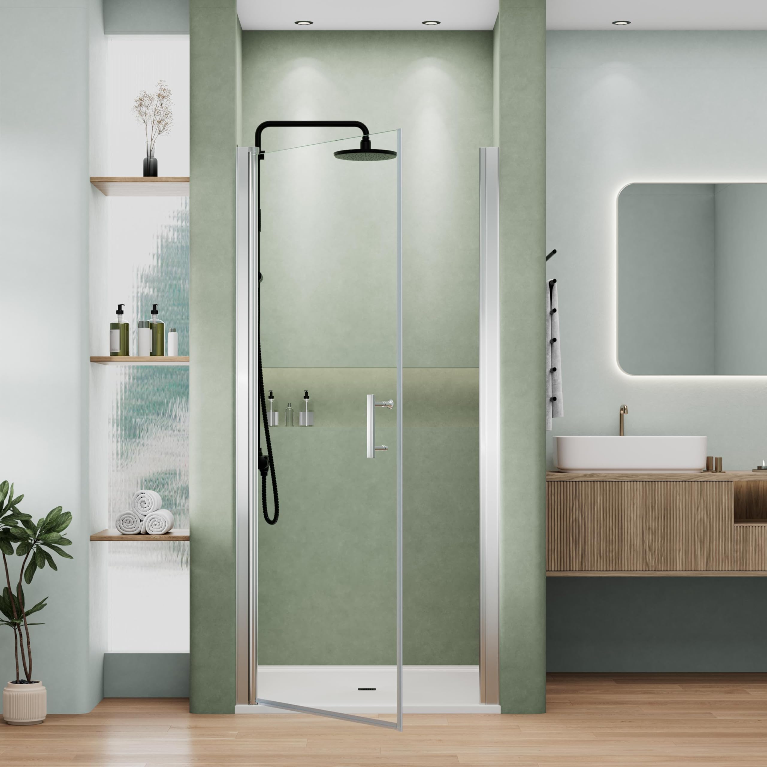 DELAVIN 32" W x 72" H Pivot Frameless Shower Door, Glass Shower Door ...