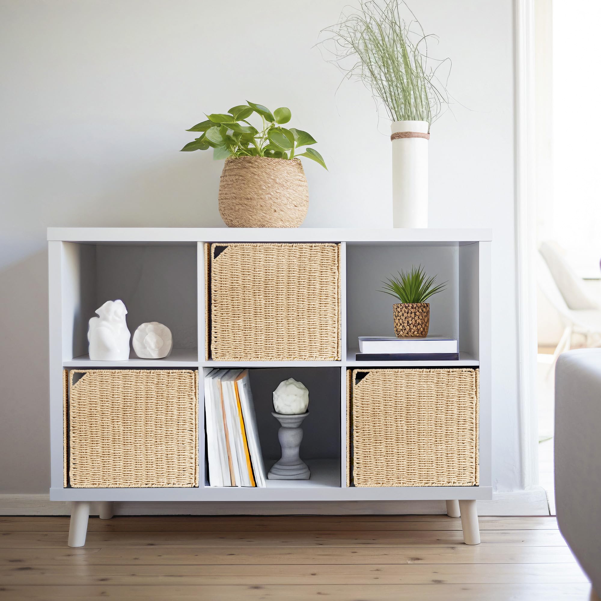 AELS 13" Handwoven Natural Fibre Doors for Cube Storage Shelf, Set of 3 ...