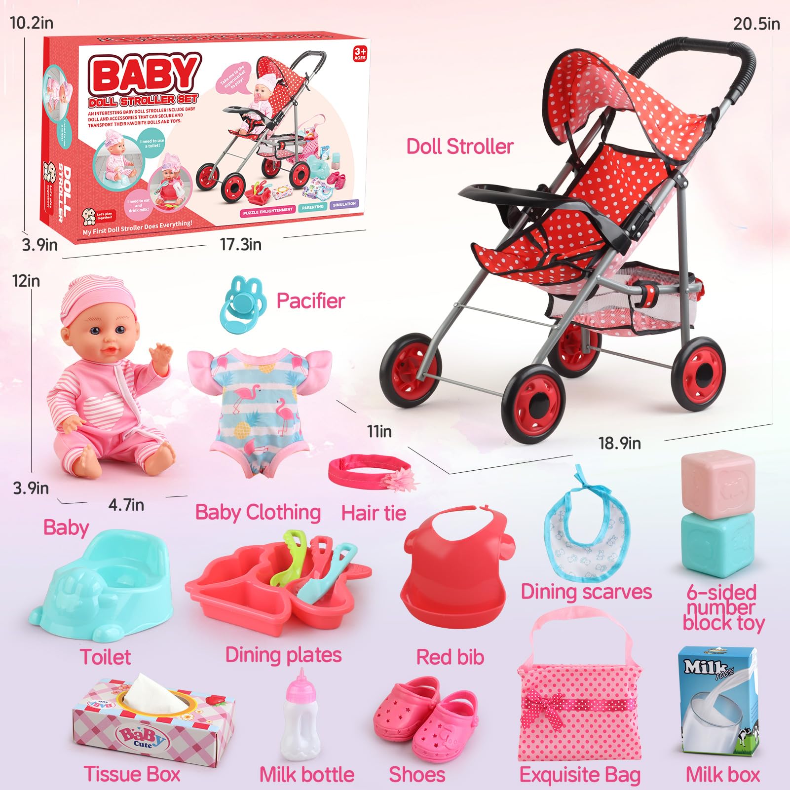Mua Baby Doll Stroller Set with 12" Baby Doll,19 PCS Baby Doll ...