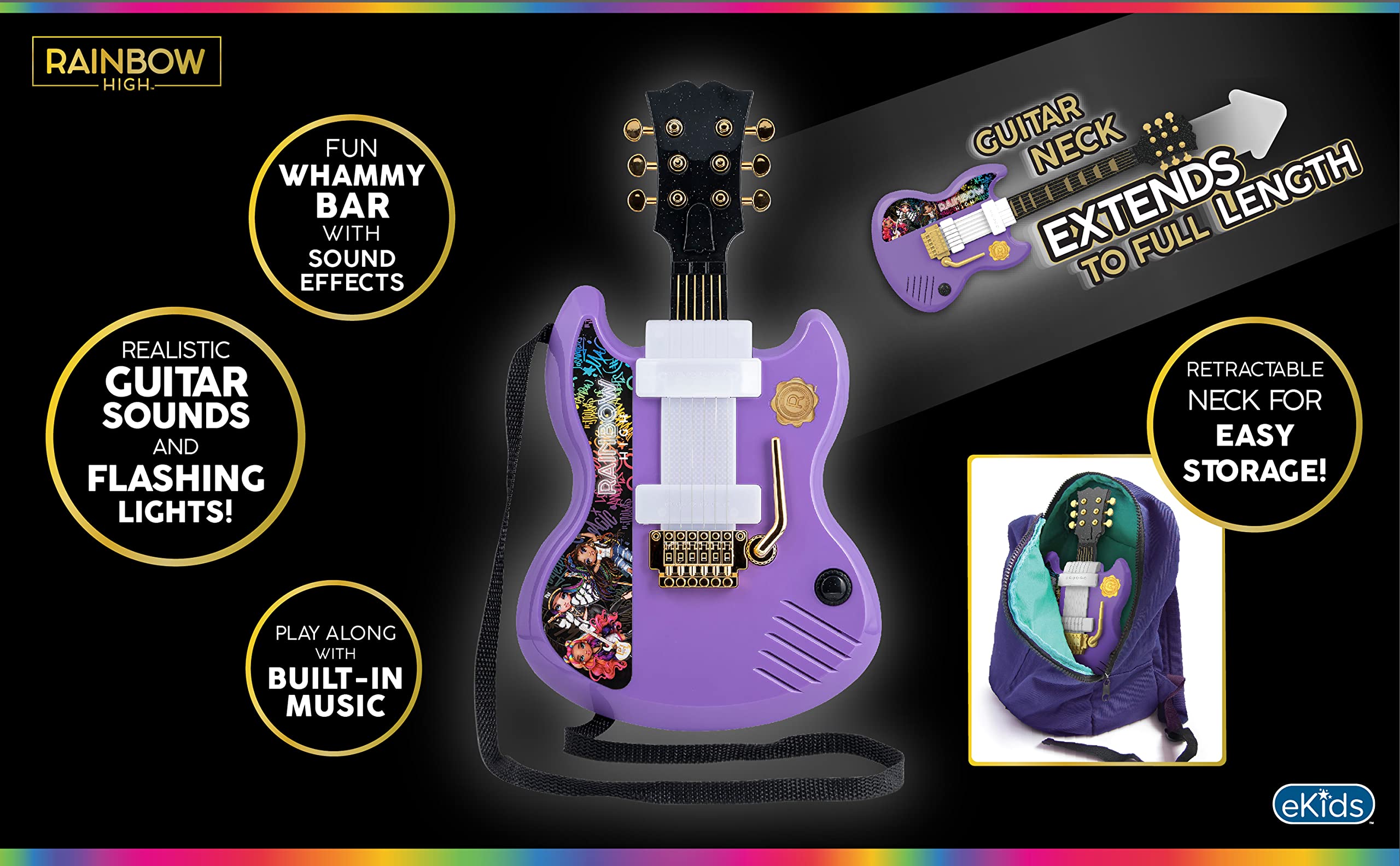 Mua eKids Rainbow High Kids Guitar with Built-in Music and Whammy Bar ...
