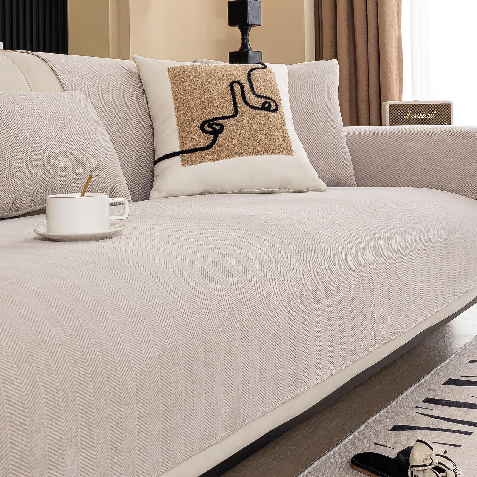 MDSASFD Chenille Sectional Sofa Couch Covers, Herringbone Couch Sofa ...