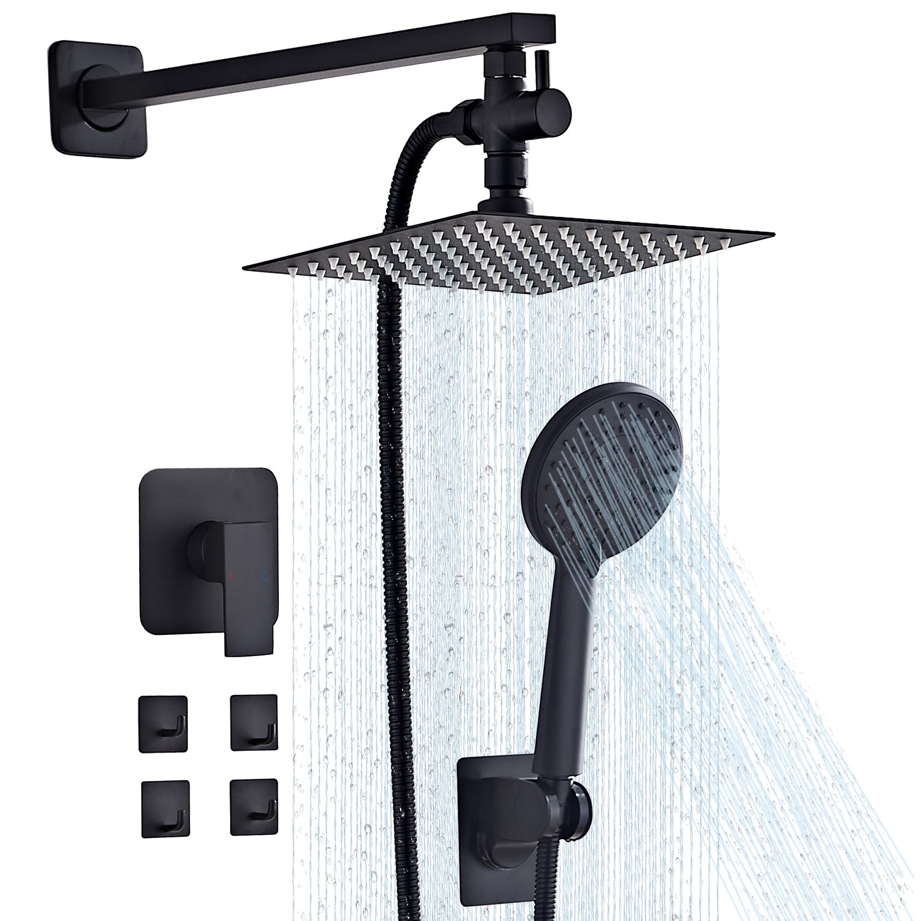 LCEVCGK Shower Head Combo Matte Black, 8 Inch Rain Shower Head with ...