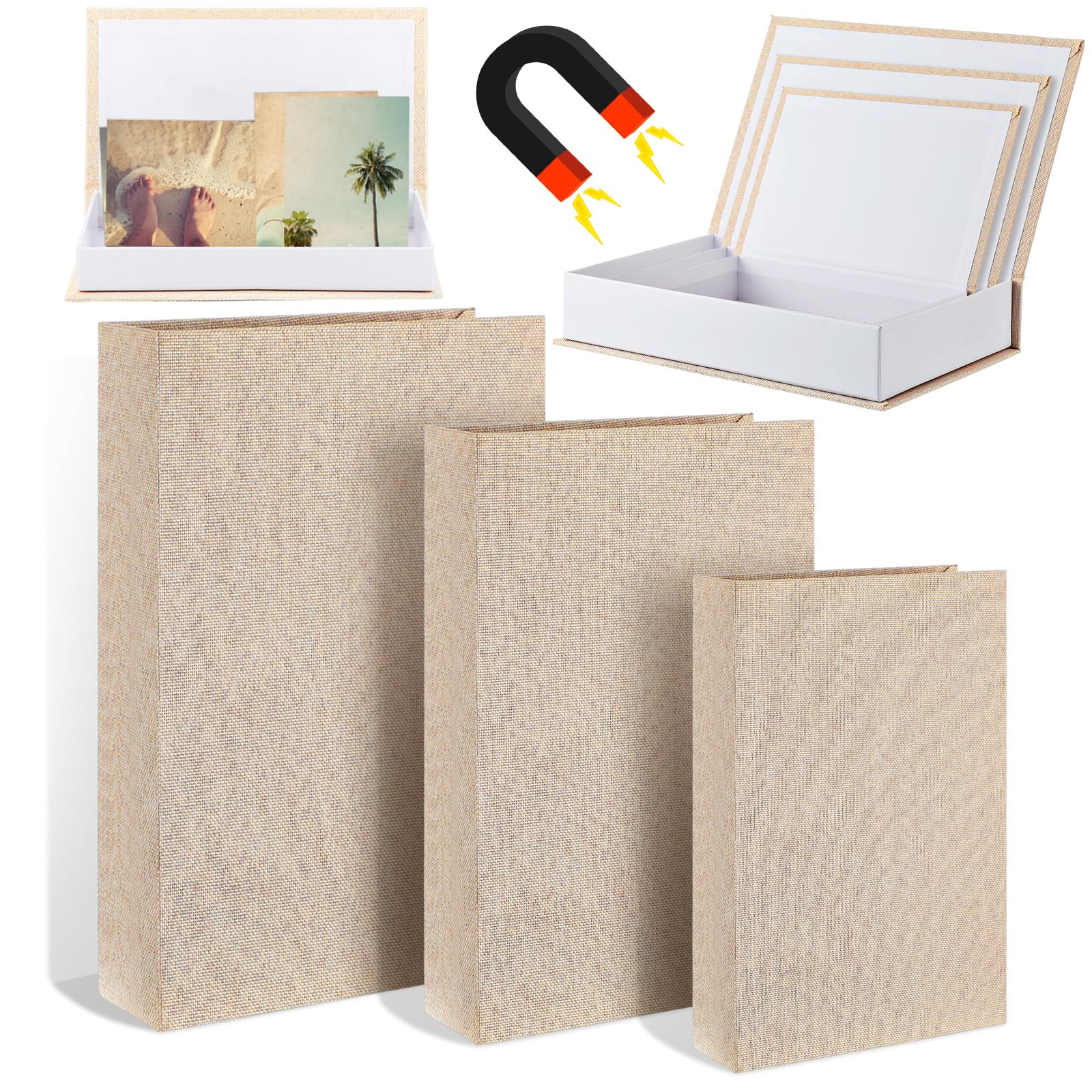 Briwooody 3 Pack Decorative Book Boxes Magnetic Faux Book Storage Boxes ...