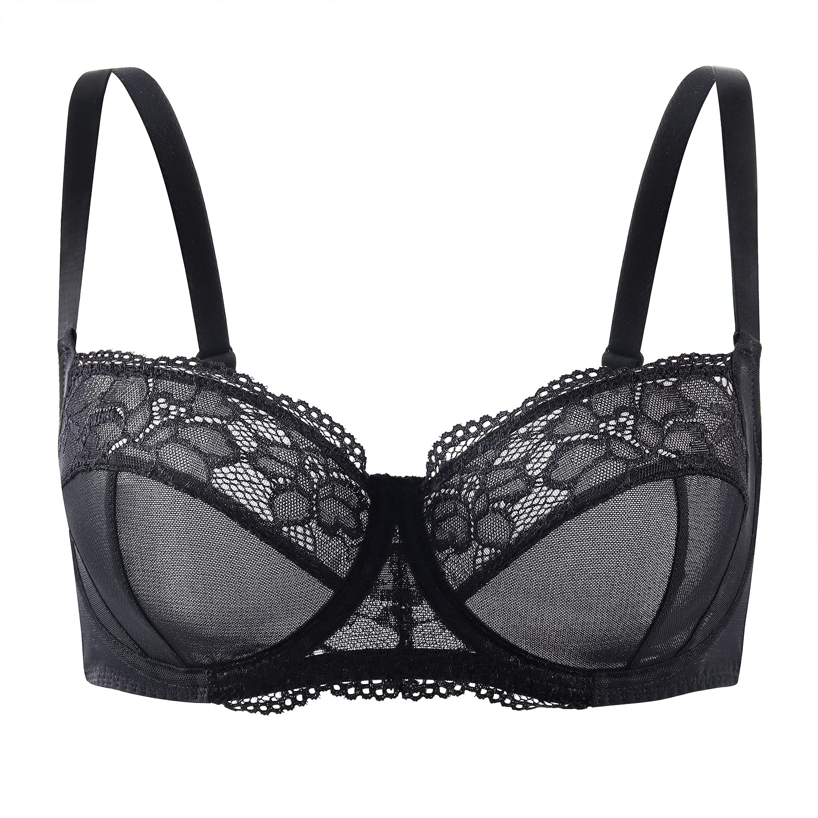 YBCG Demi See Through Plus Size Bra Comfy Balconette Unlined Sheer ...