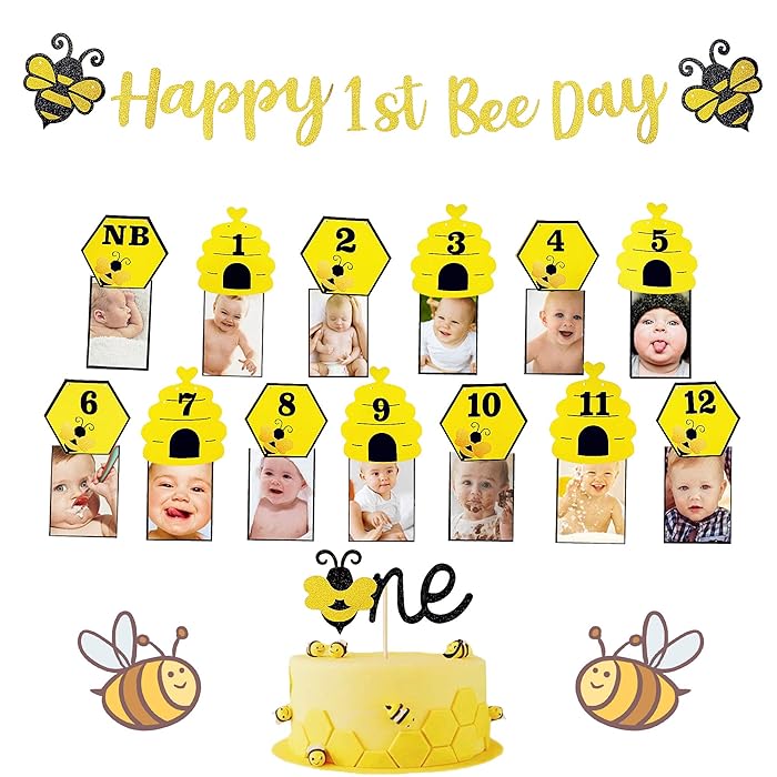 Buy JeVenis Set of 3 Happy 1st Bee Day Decoration Bumble Bee Monthly ...