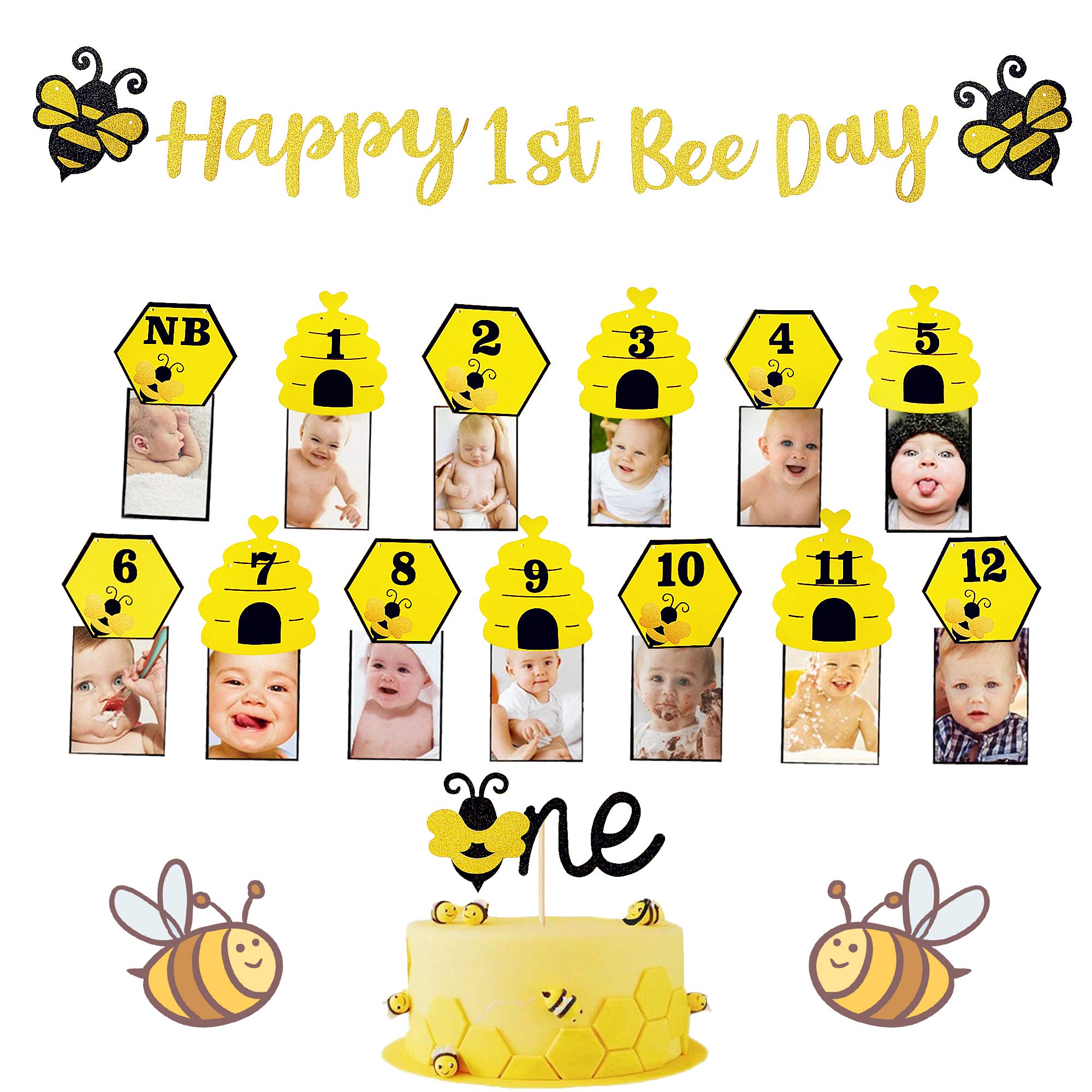 Buy JeVenis Set of 3 Happy 1st Bee Day Decoration Bumble Bee Monthly ...