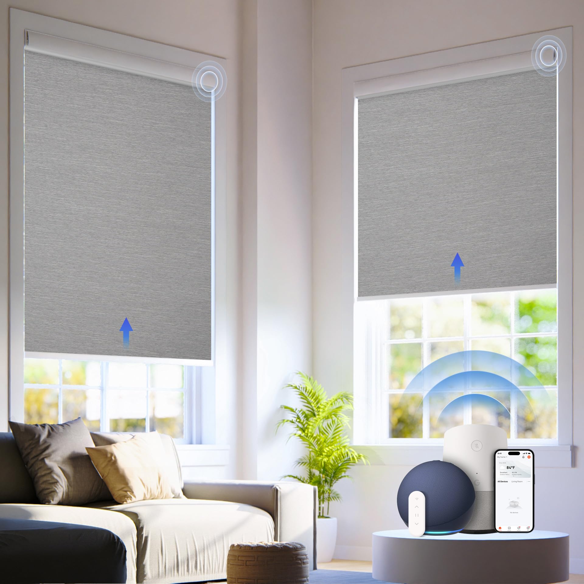 Hapadif Motorized Blinds with Remote,Blackout Cordless Roller Shades ...