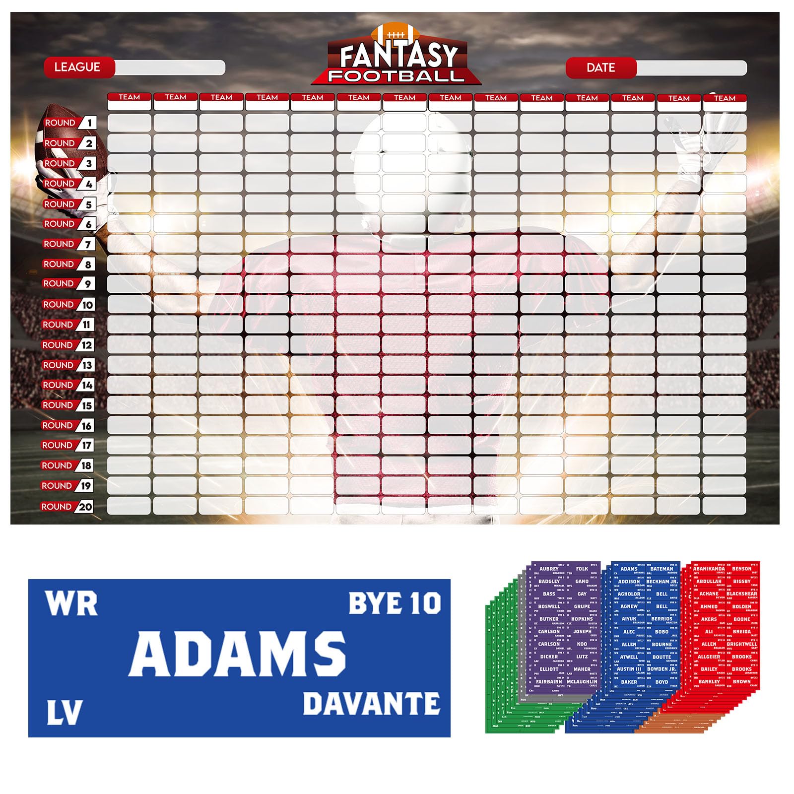 Mua Sumapner Fantasy Football Draft Board 2024-2025 Kit, 600+ Player Labels, 6 FT x 4 FT Extra ...