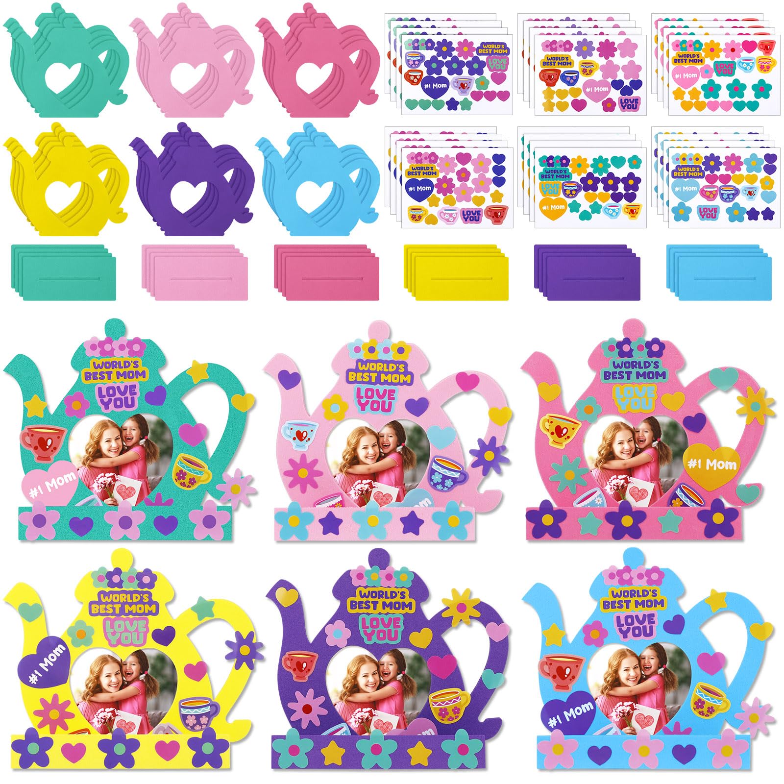 Lunmon 24 Sets Mother's Day Crafts for Kids Bulk Tea Pot Shaped Picture ...