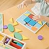 Melissa & Doug Beginner Wooden Pattern Blocks Educational Toy with 5 Double-Sided Scenes and 30 ...