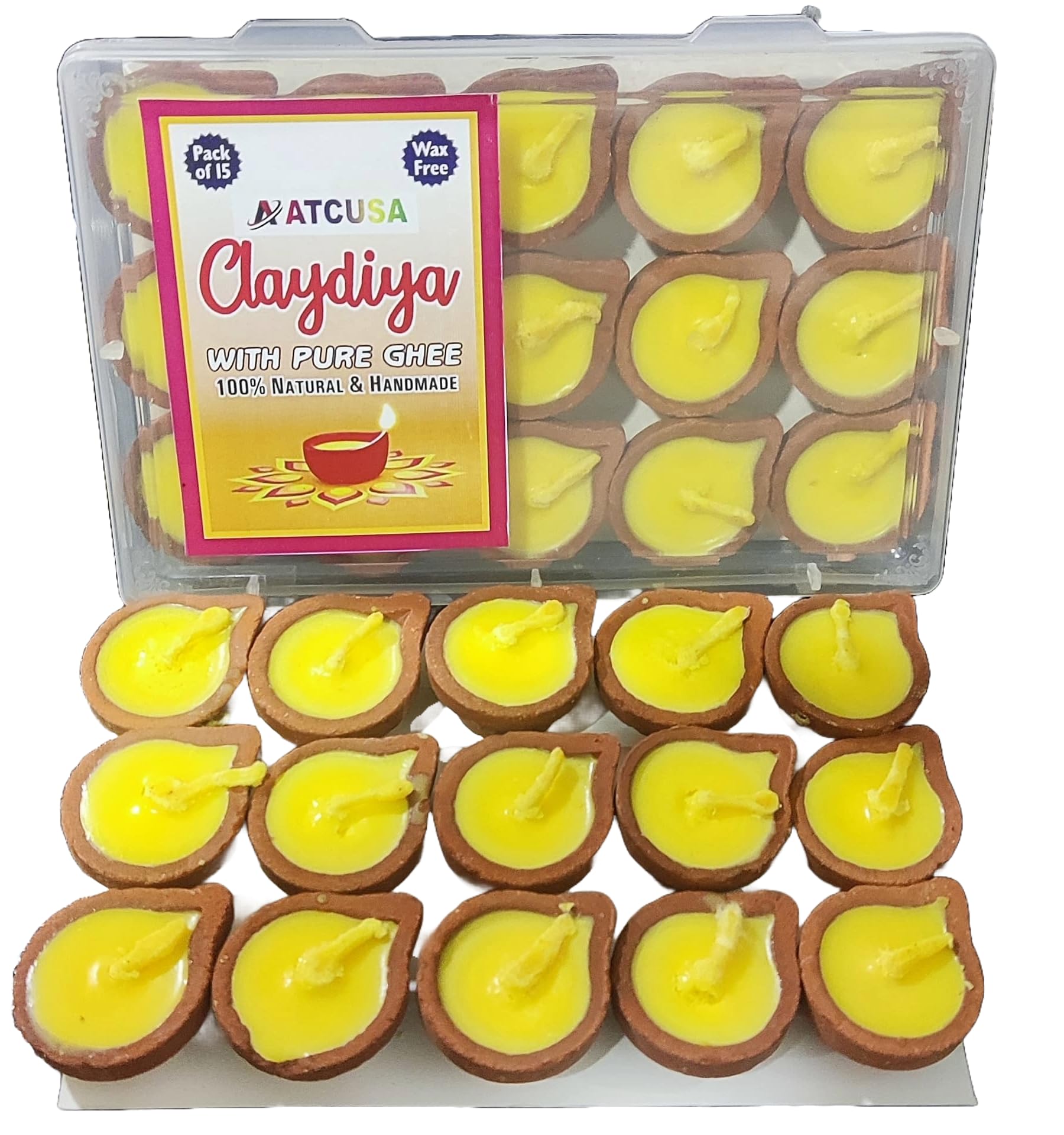 ATCUSA Nitya Poojan Clay Diya | Mitti Diya Filled with Clarified Butter ...