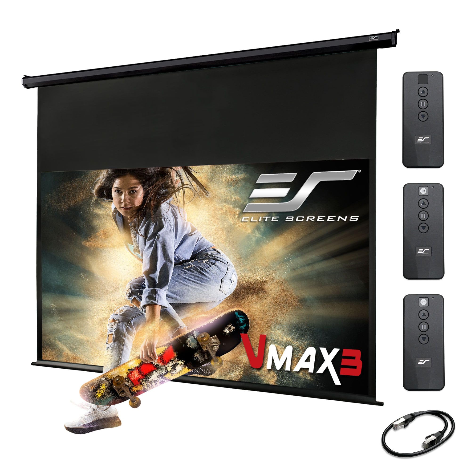 Elite Screens VMAX 3, 150-INCH Extra 24" Drop, Motorized Drop Down ...