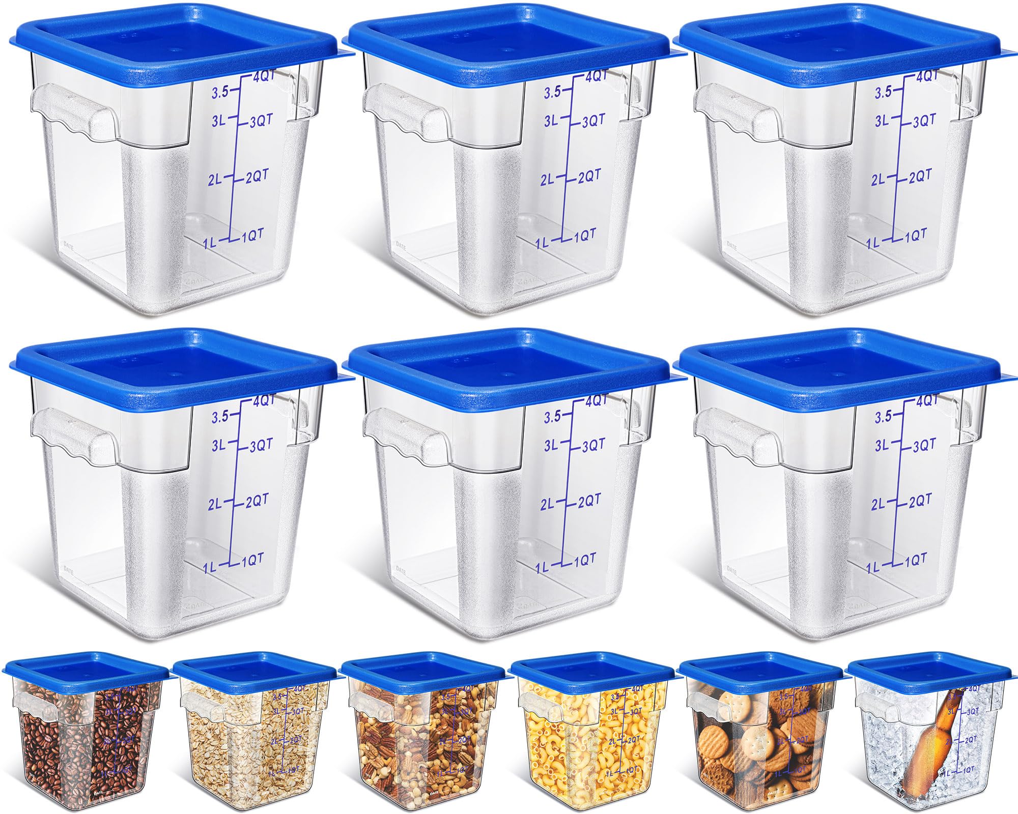 Yungyan 6 Pcs Commercial Clear Food Storage Containers 4 Qt Square ...