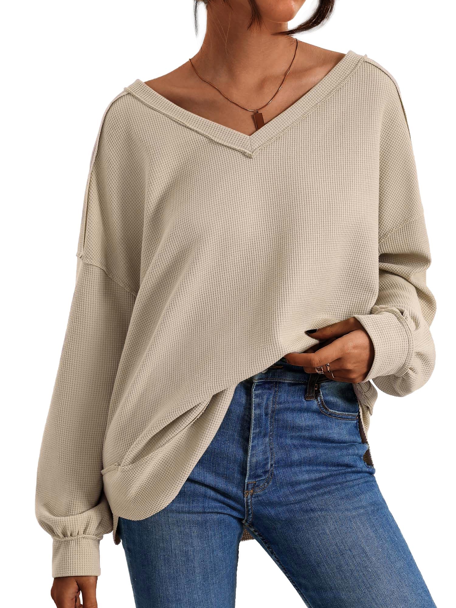 GUBERRY Long Sleeve Tops for Women 2024 Waffle Knit Shirts Pullover ...