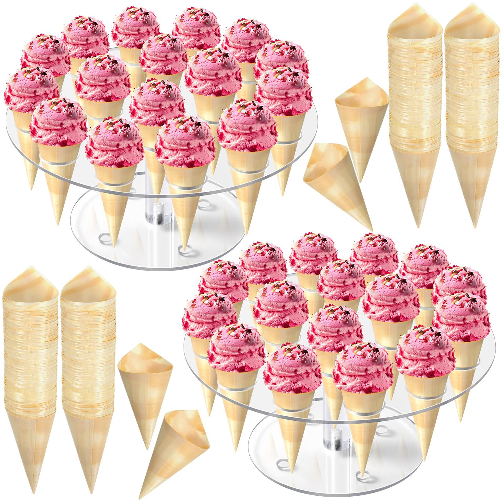 CHENGU 2 Pack Acrylic Ice Cream Cone Holder Stand 16 Holes Clear Waffle ...