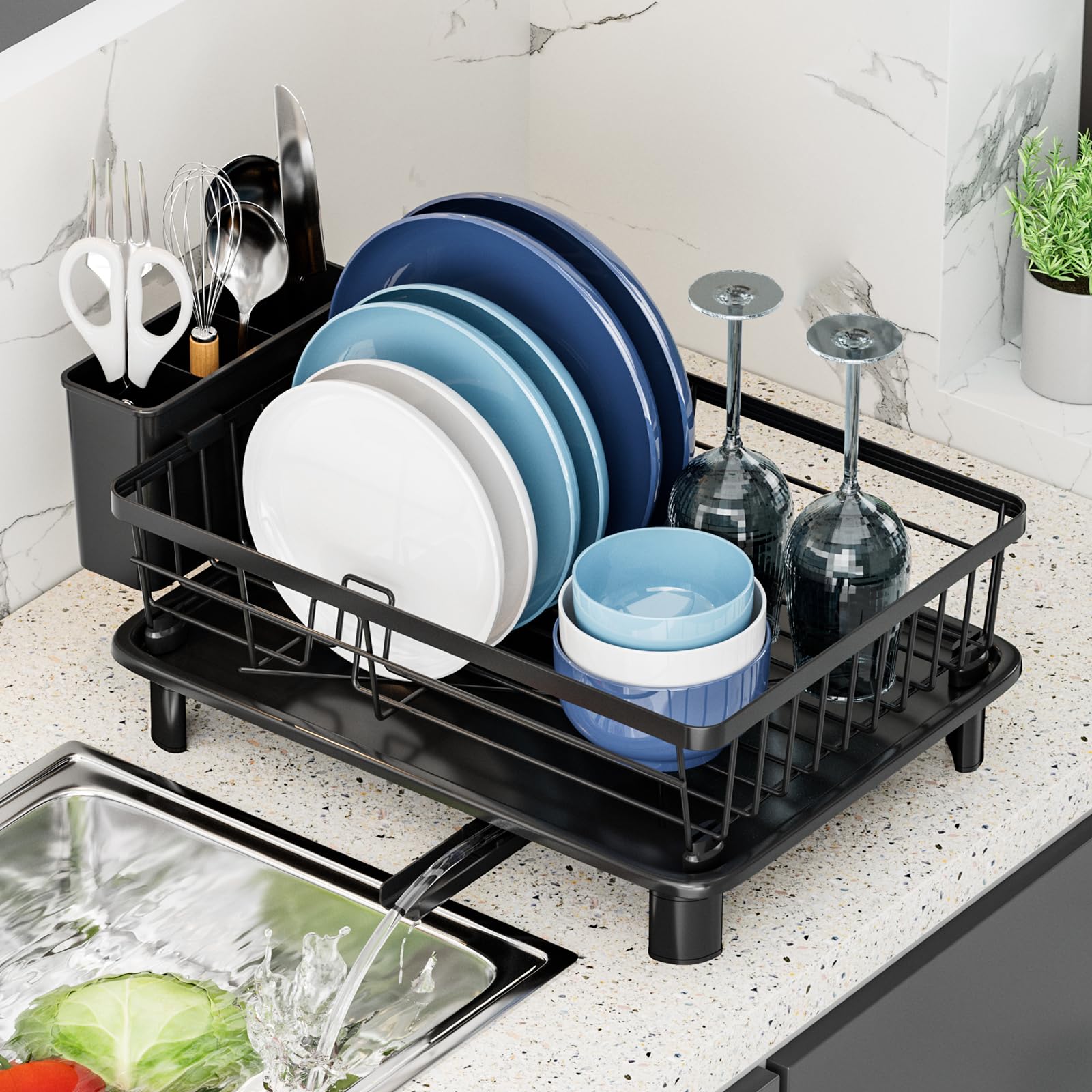 GAOKASE Dish Drying Rack, Space-Saving Dish Rack, Dish Racks for Kitchen Counter, Kitchen Dish ...