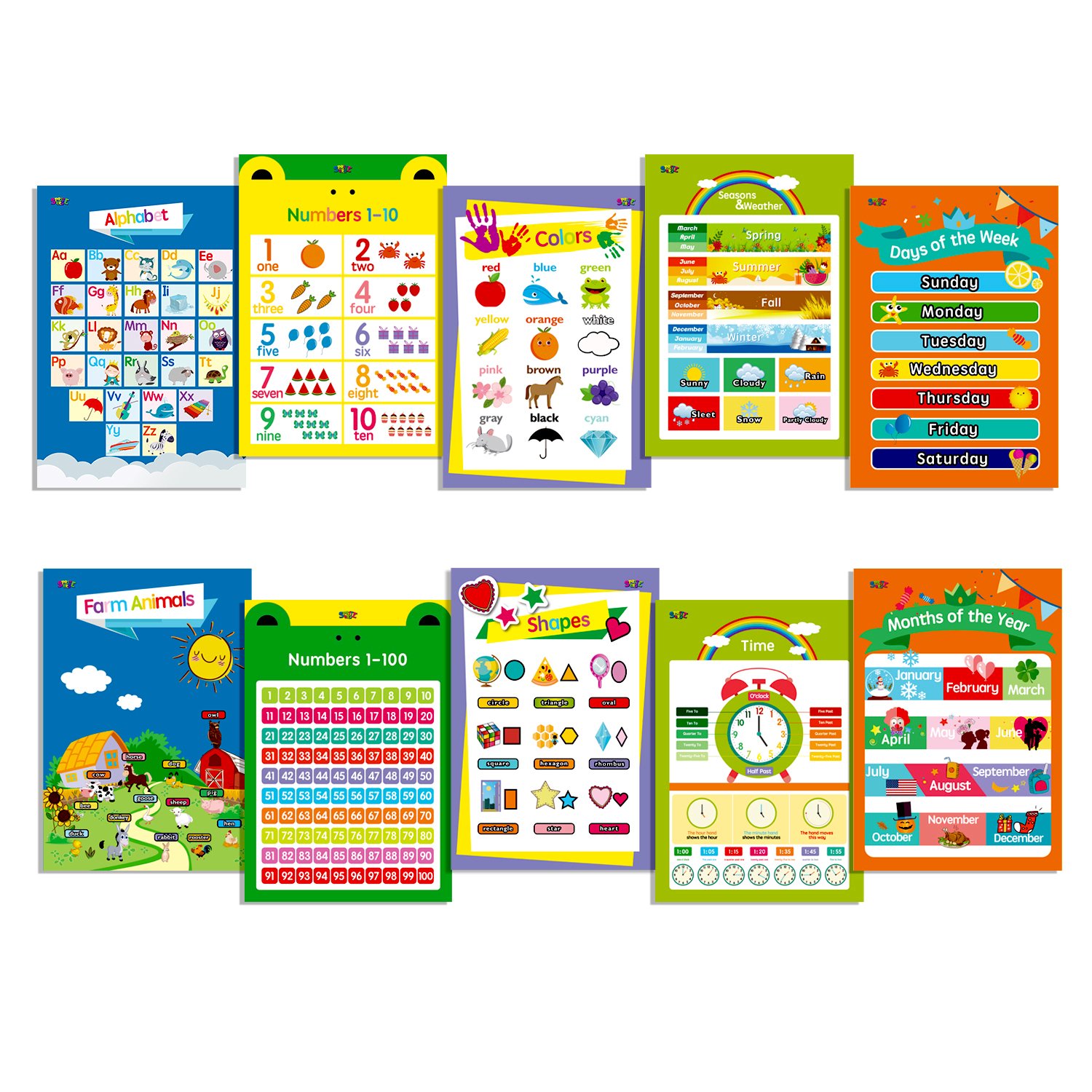 Buy 10 Educational Posters for Toddlers,13" X 19",Includes: Alphabet ...