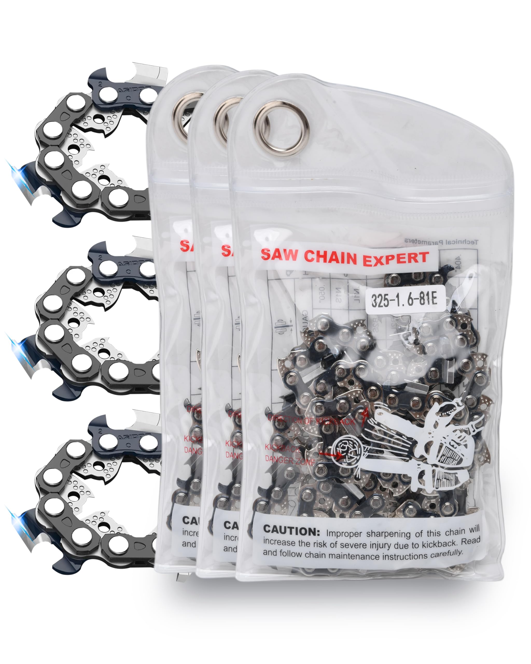 3 Pack 20 Inch Chainsaw Chain 81 Drive Links .063" Gauge, 325" Pitch ...