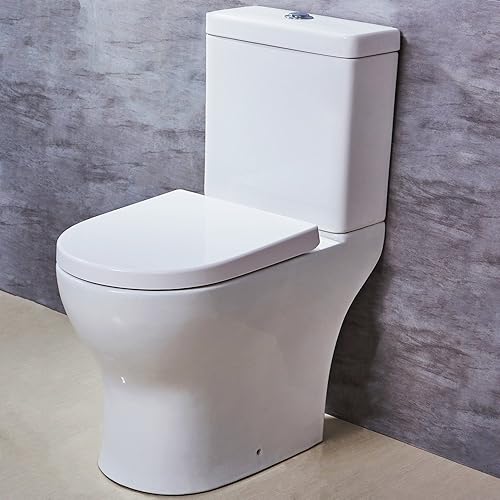 iBathUK Modern White Close Coupled Toilet with Cistern Soft Close Seat ...