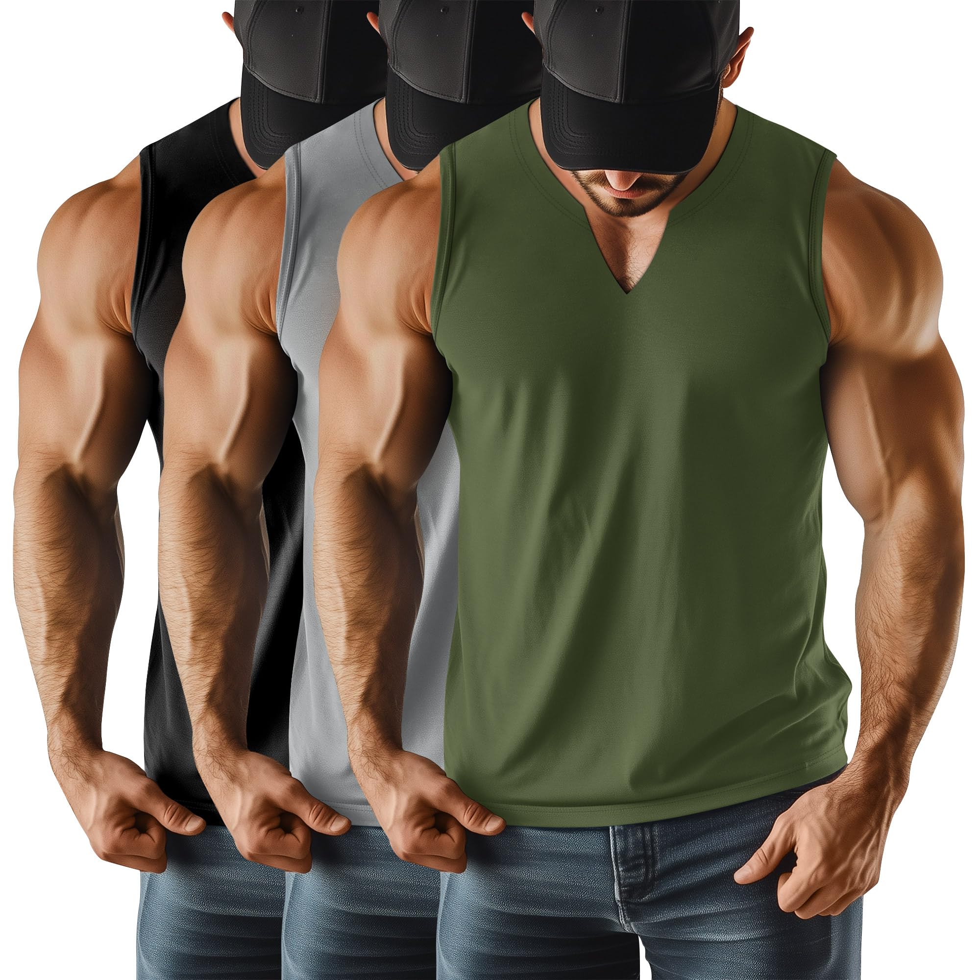 Riyiper 3 Pack Men's Sleeveless Tank Tops, V Neck Longline Henley T ...