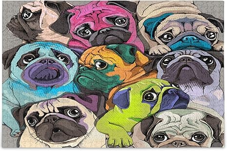 Amazon.com: Oarencol Colorful Pug Jigsaw Puzzle Funny Animal Dog 1000 ...