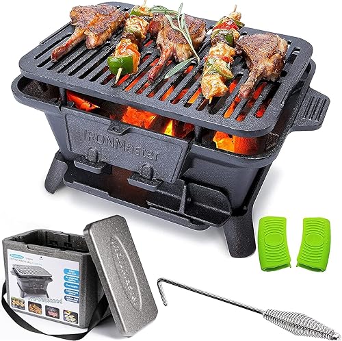 IronMaster Hibachi Grill Outdoor, Small Portable Charcoal Grill, 100% ...