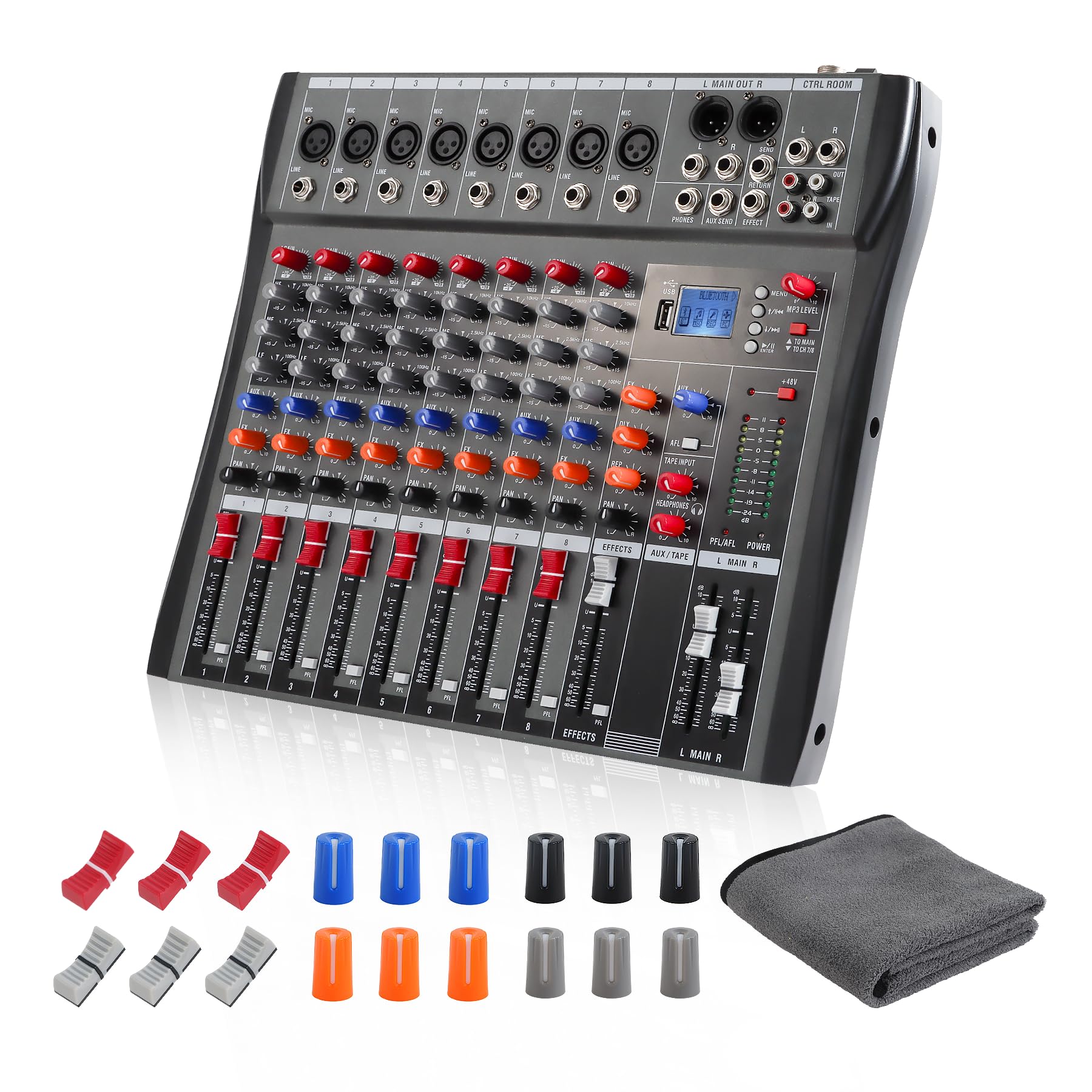 8 Channel Audio Mixer, Console with Bluetooth USB, DJ Mixer for PC ...