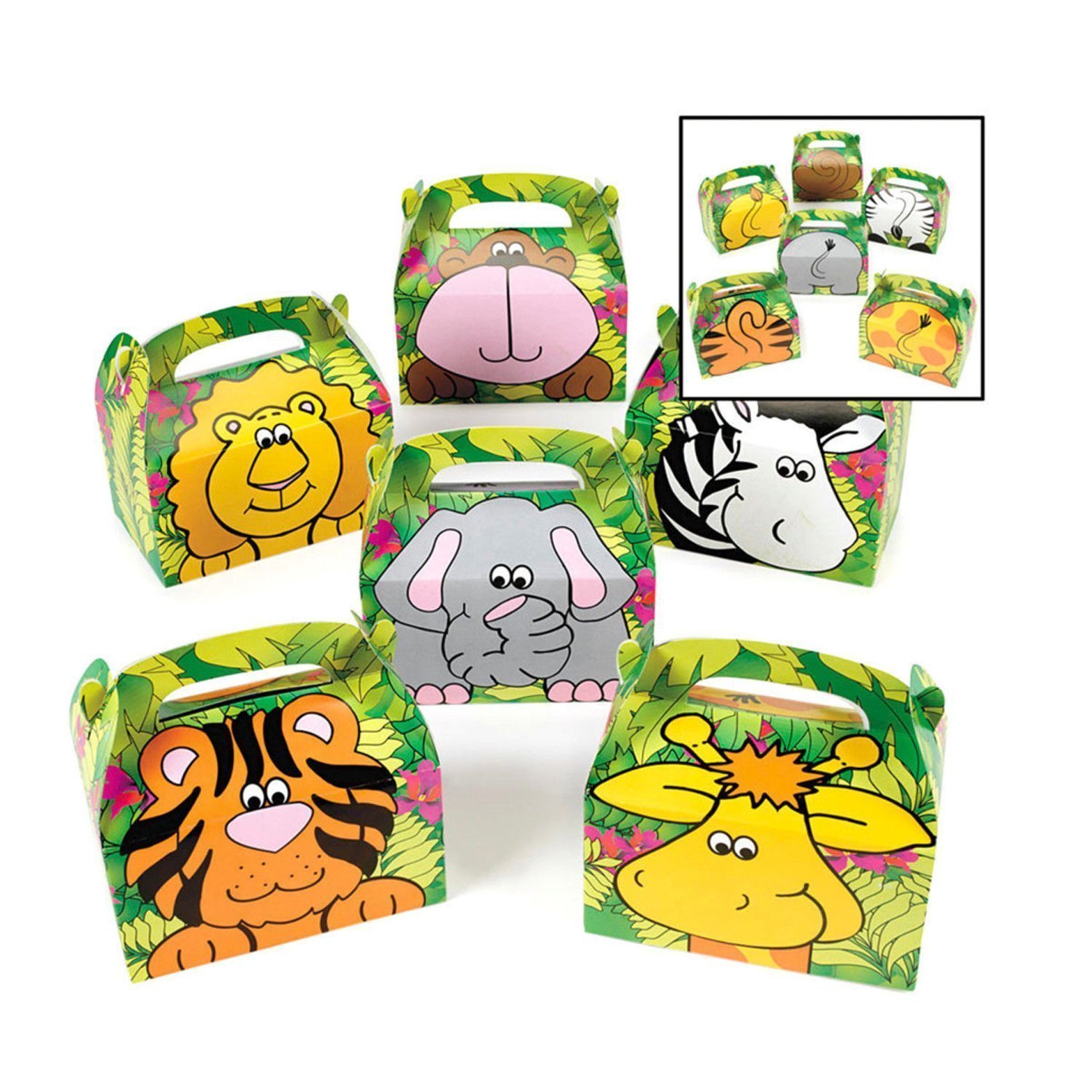 Adorox 12 Boxes Jungle Safari Zoo Animal Cardboard Favor Treat Boxes ...